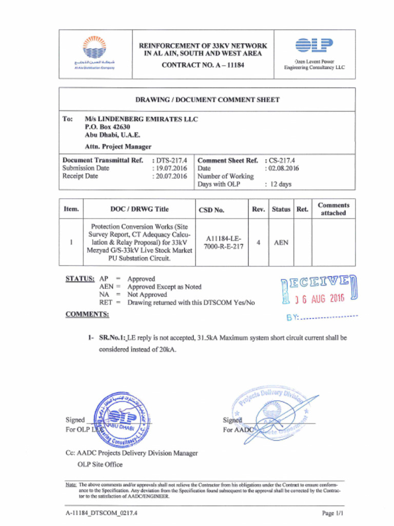 A11184 - CS - 217 Rev. 4 - OLP - in - AEN - Protection Conversion Works ...