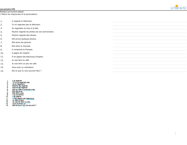 Exercices sur les pronoms COD | PDF