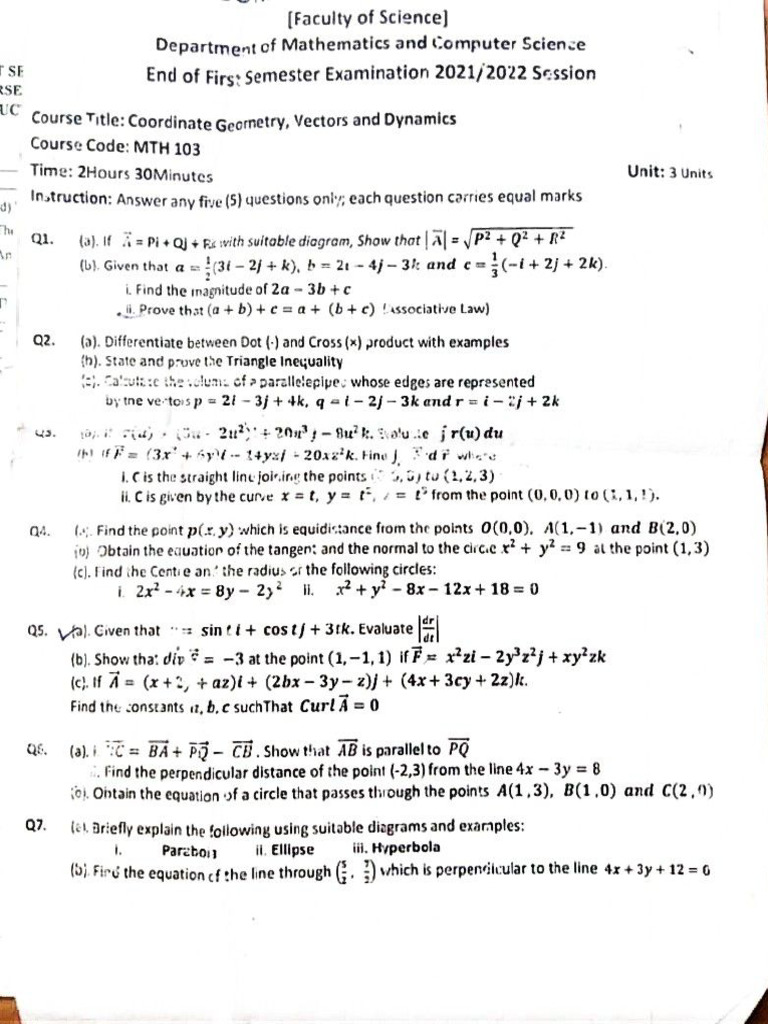 MATH 103 Past Question | PDF