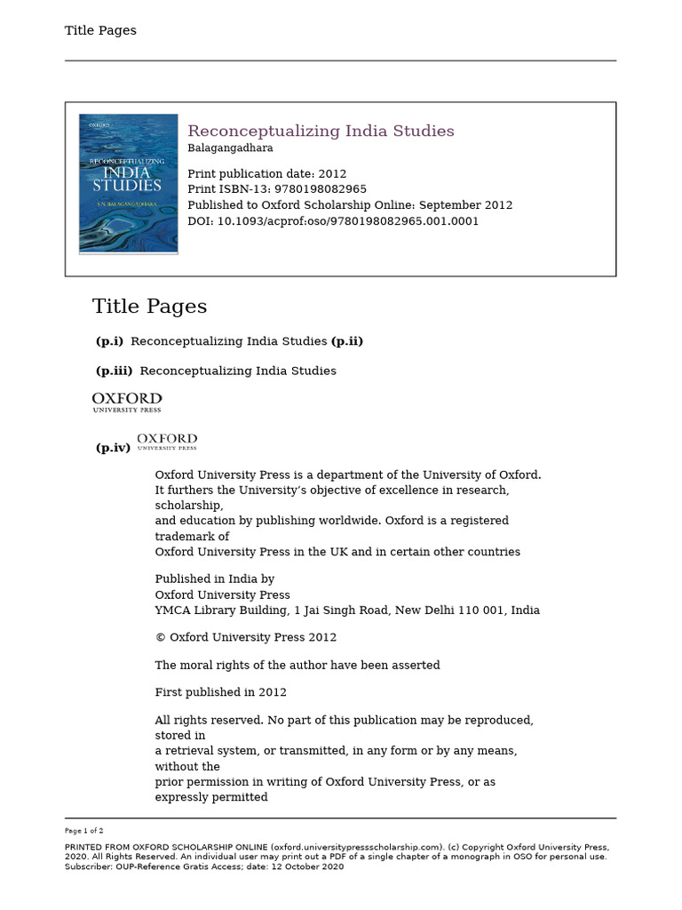 Balagangadhara - Reconceptualizing India Studies-OUP India (2012) | PDF ...