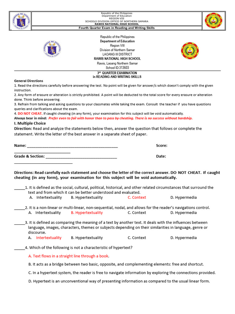 Rws Second Quarter Exam With Answers | PDF | Hypertext | Hyperlink