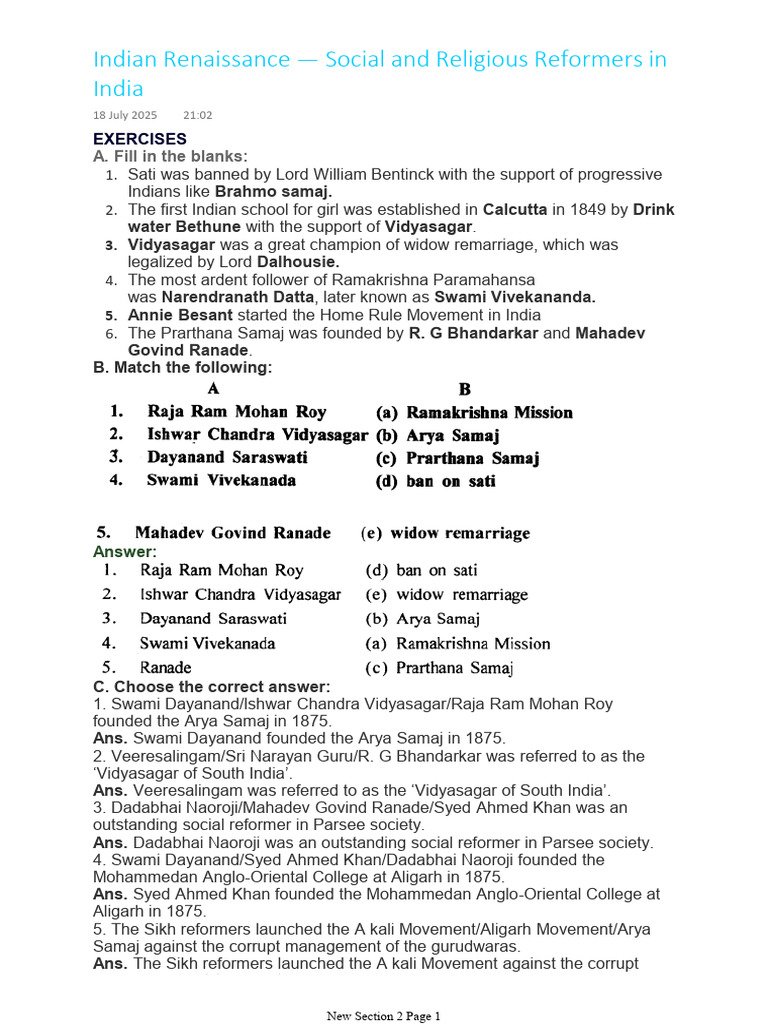 Indian Religious Reformers Overview | PDF | Swami Vivekananda | Indian ...