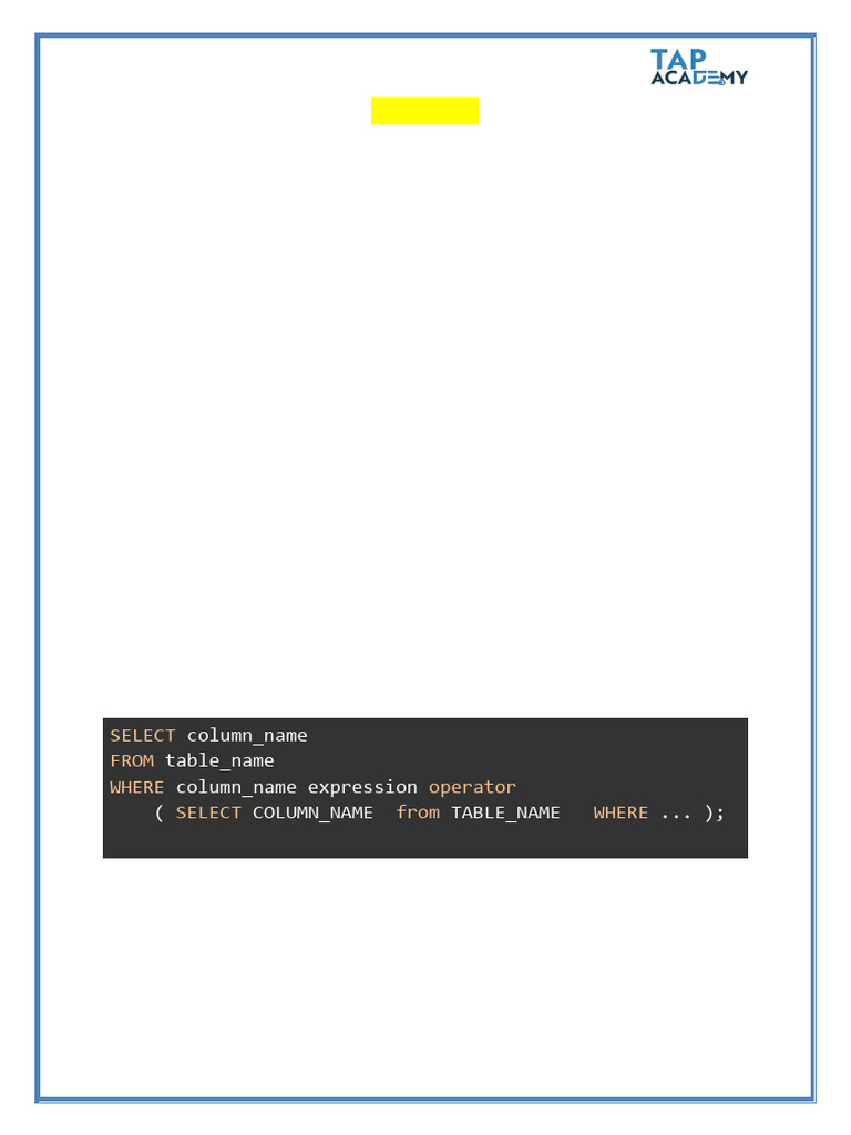 Subqueries | PDF | Sql | Computer Programming