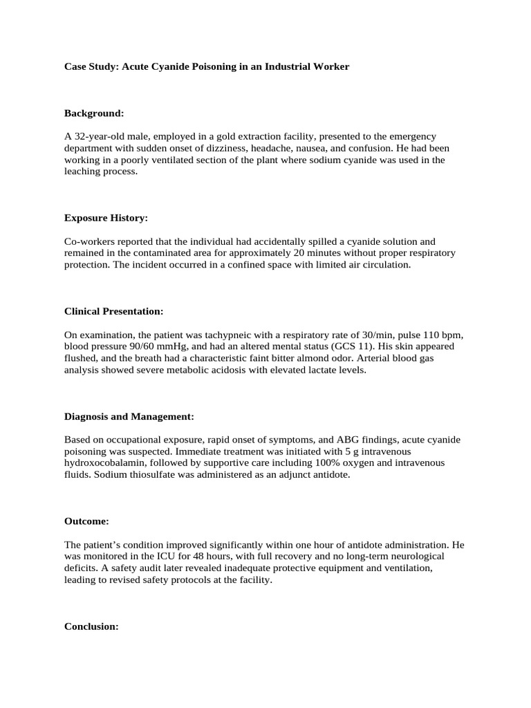 Case Study On Cyanide Poisoning | PDF