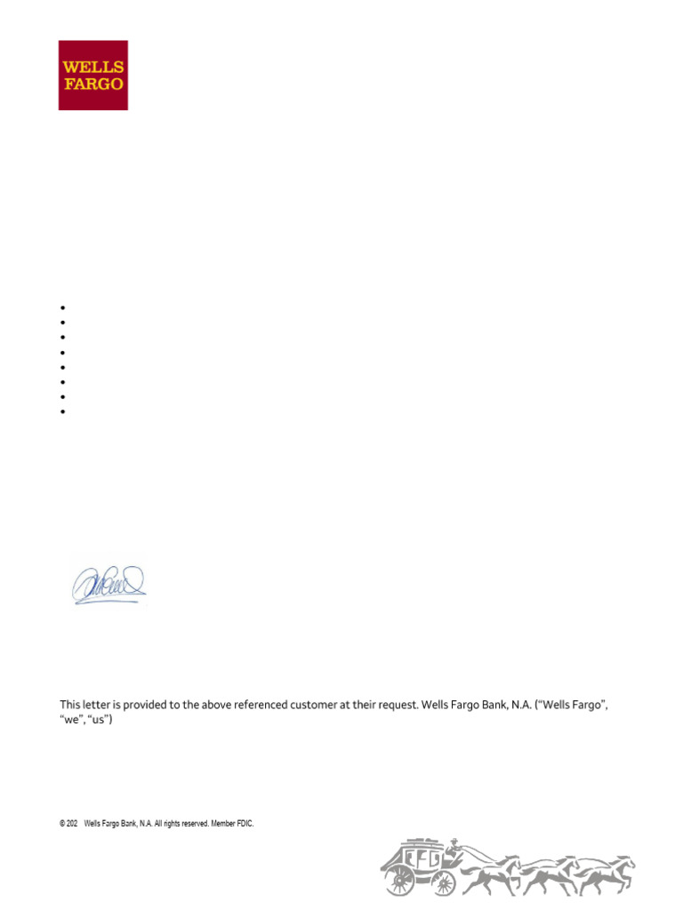 Wells Fargo Account Verification Letter | PDF | Wells Fargo | Business