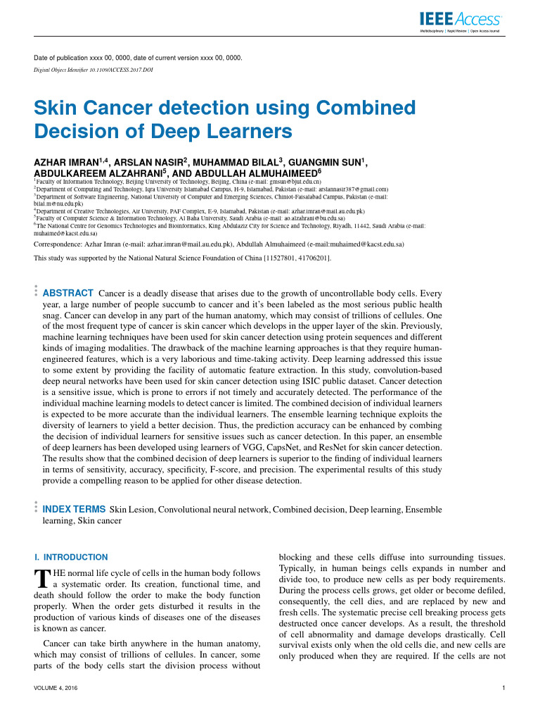 Skin Cancer Detection Using Combined Decision of D | PDF | Deep ...