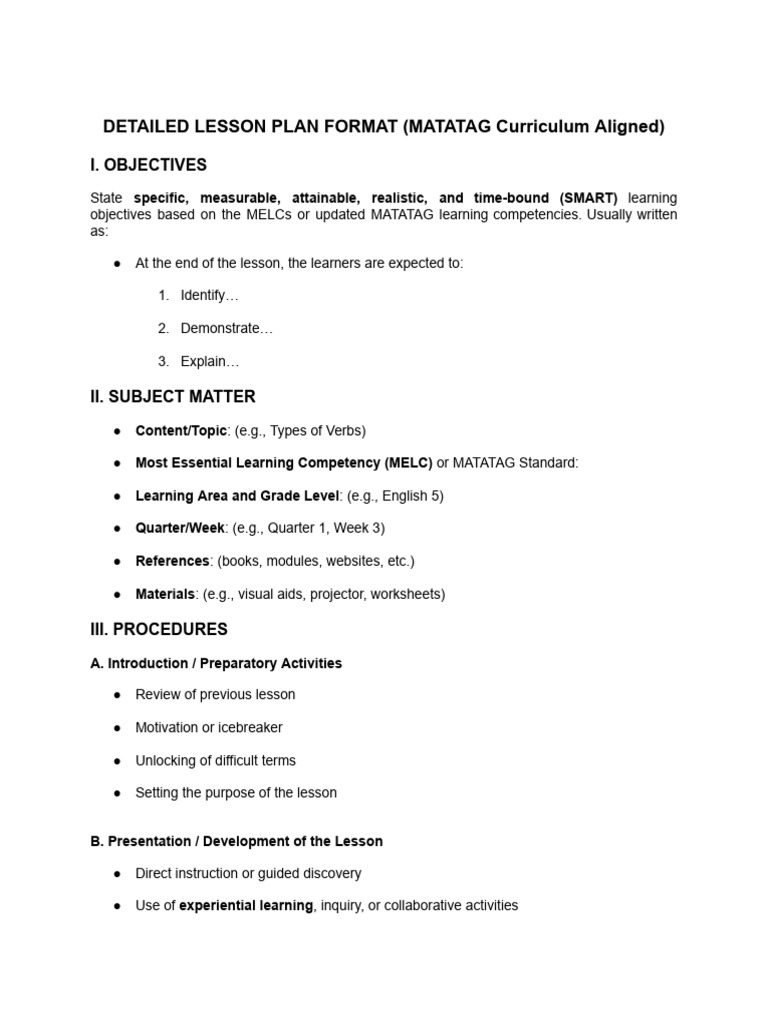 Detailed Lesson Plan Format Matatag Curriculum Aligned | PDF