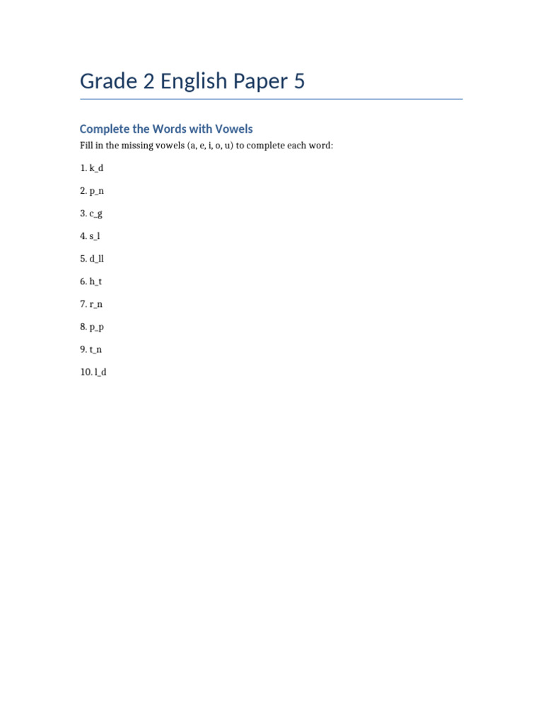 Grade2 English Paper 5 Updated | PDF