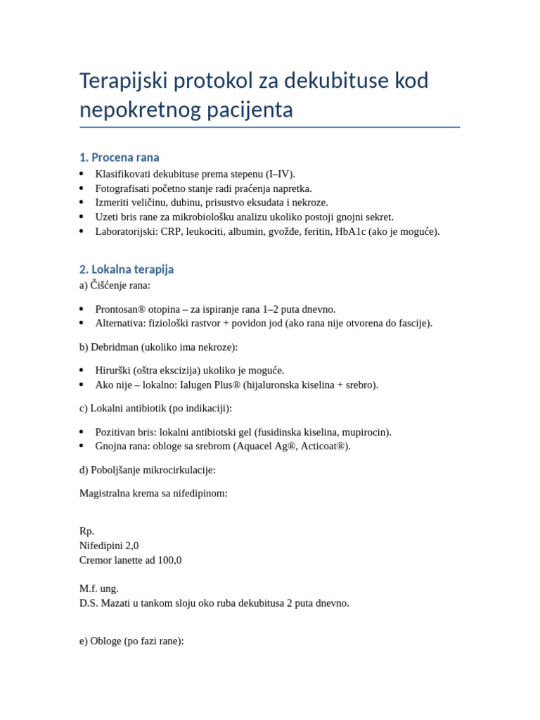 Terapijski Protokol Za Dekubituse | PDF