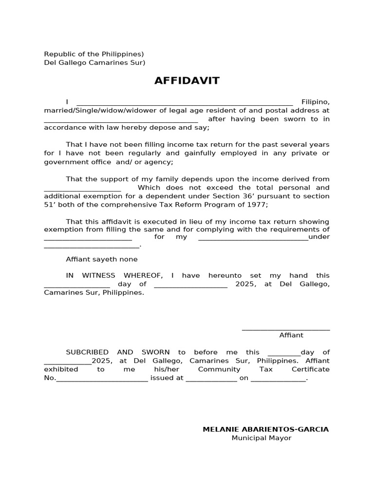 Affidavit for Income Tax Exemption | PDF