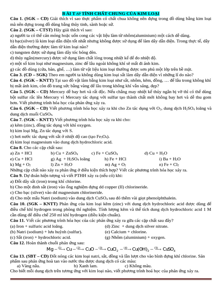 Bai tap kim loai(BT) | PDF