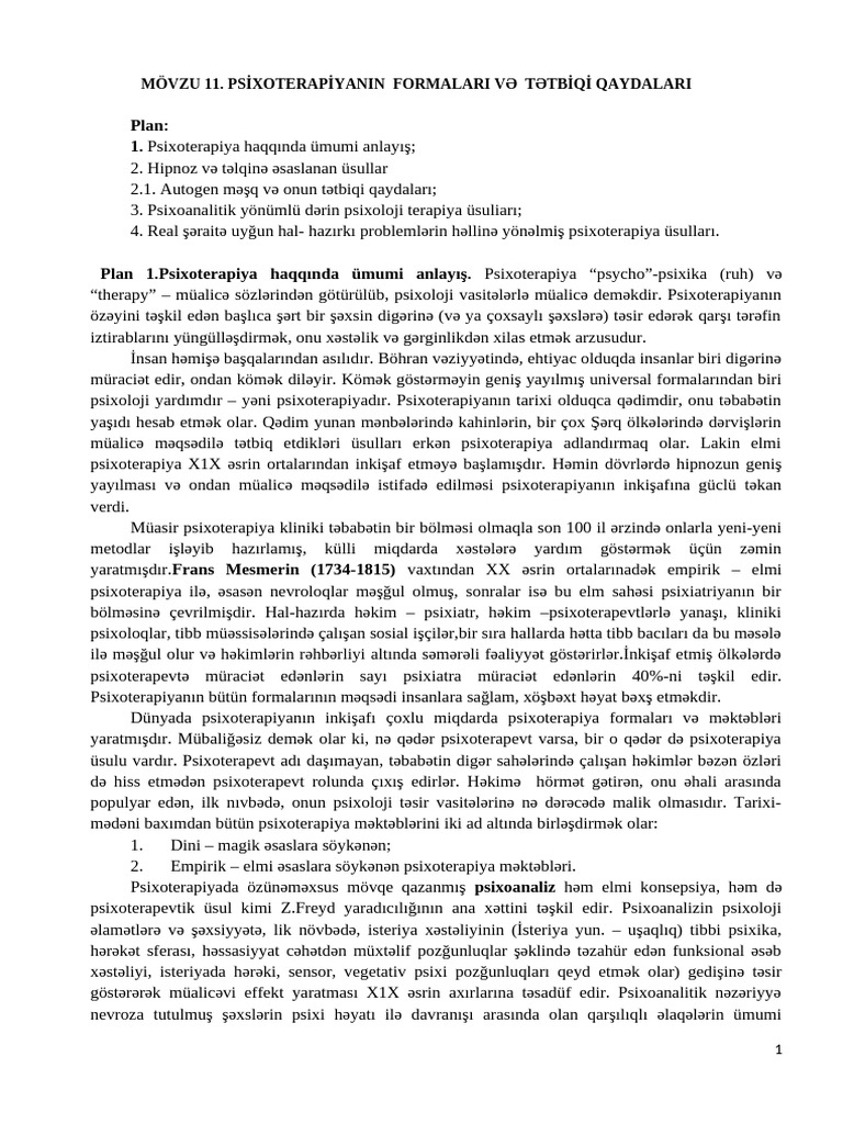 Psi̇xoterapi̇yanin Formalari VƏ Tətbi̇qi̇ Qaydalari | PDF