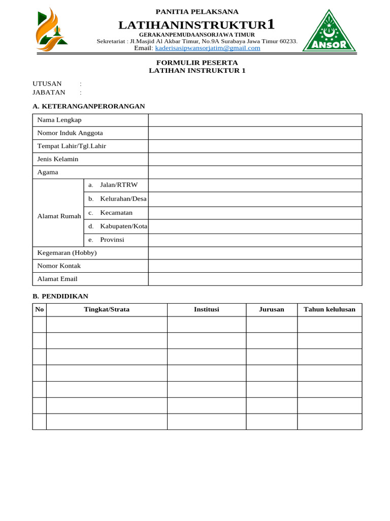 Formulir Peserta Latihan Instruktur 1 | PDF