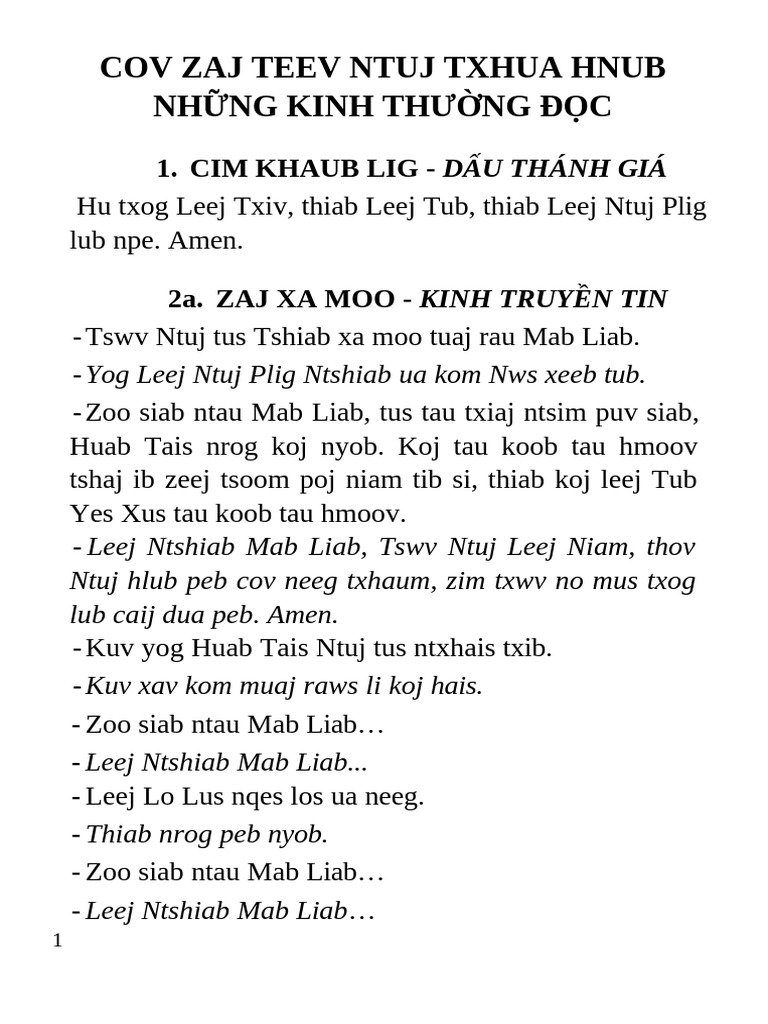 COV ZAJ TEEV NTUJ TXHUA HNUB (NHỮNG KINH THƯỜNG ĐỌC) | PDF