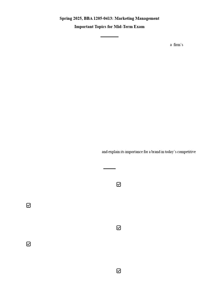 Suggestions For Mid-Term - MKT MGT - Spring 2025 | PDF | Marketing Communications | Marketing