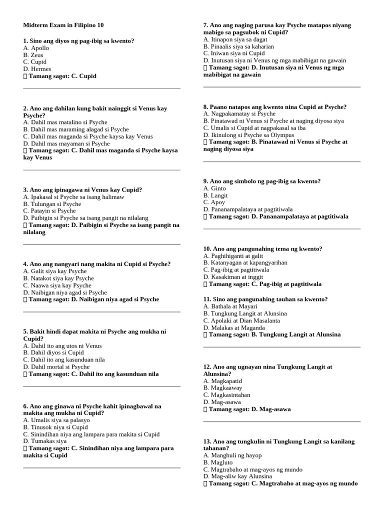 Midterm Exam in Filipino 10 | PDF
