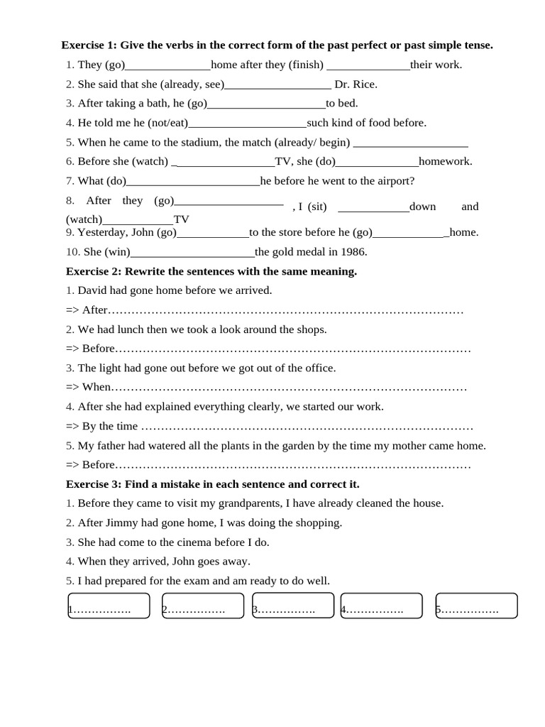 Past Perfect-Worksheet 1 | PDF | Grammar | Syntax