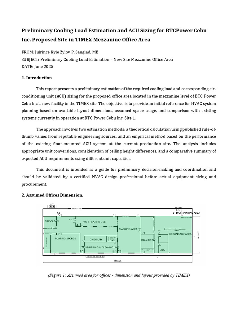 ACU Sizing for BTC Power Cebu Office | PDF | Area | Ton