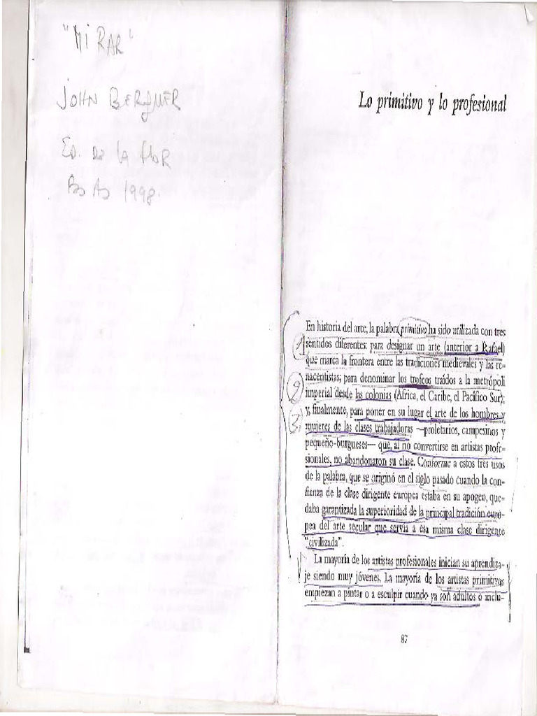 Berger, J. Lo Primitivo y Lo Profesional | PDF