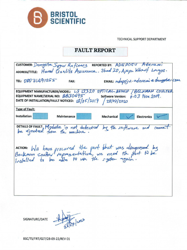Fault Report Form (1) | PDF