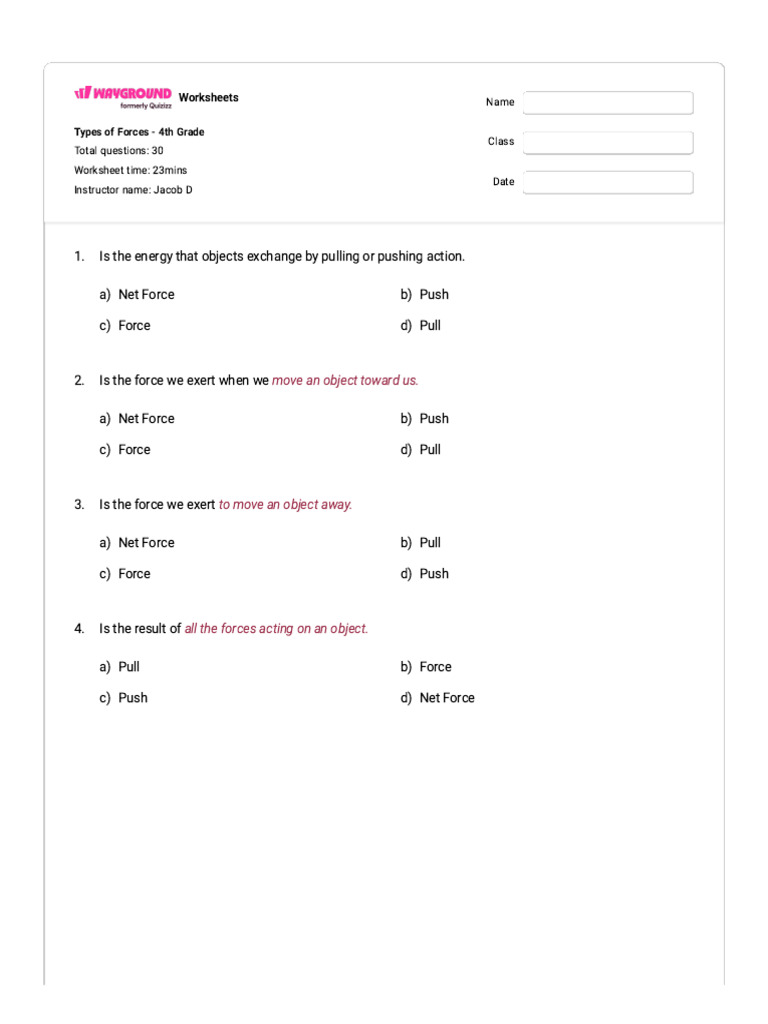 Types of Forces - 4th Grade - Wayground | PDF | Force | Weight
