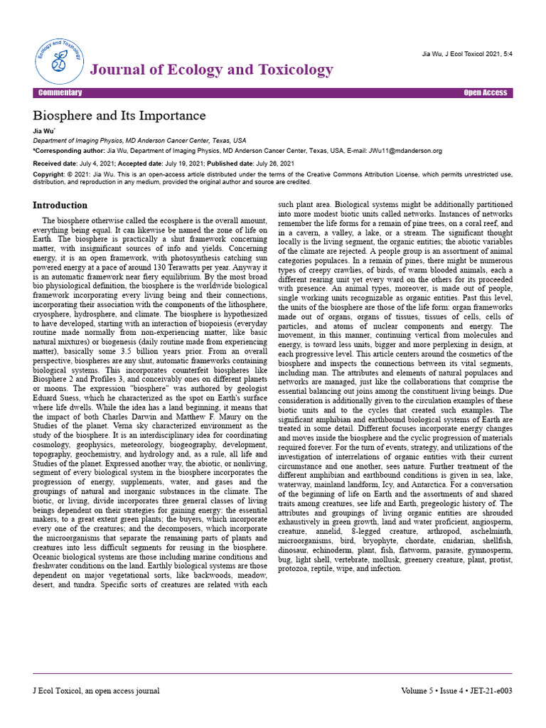 Biosphere and Its Importance | PDF | Earth | Ecosystem