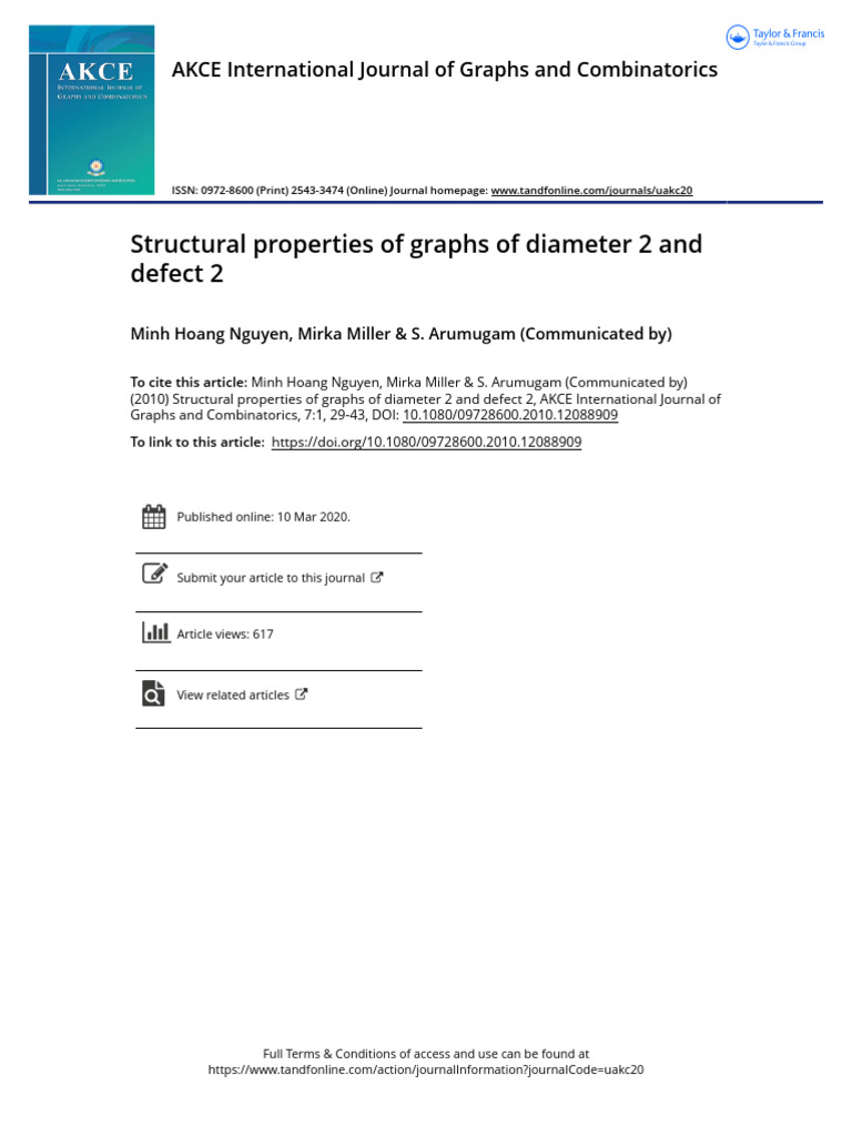 Propof Graphs of Diameter 2 and Defect 2 | PDF | Discrete Mathematics ...