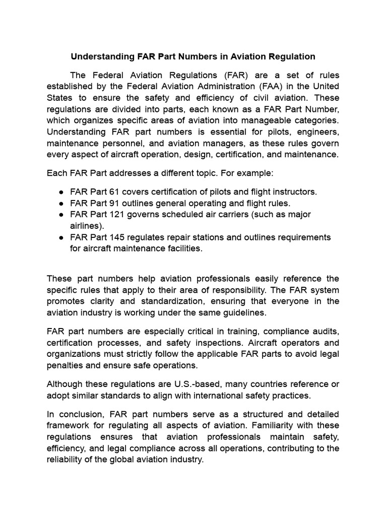 Understanding FAR Part Numbers in Aviation | PDF