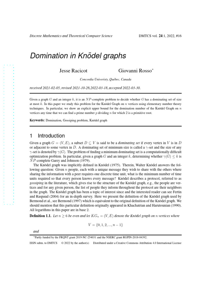 Domination in Knodel Graph | PDF | Discrete Mathematics | Mathematics