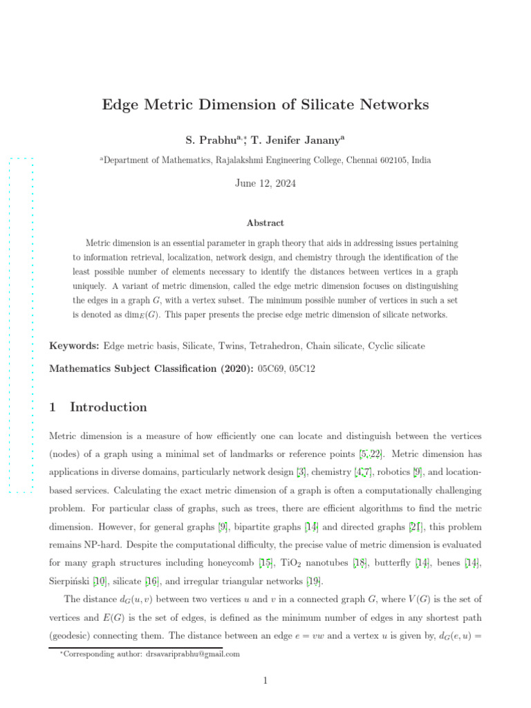 Edge Metric Dimension of Silicate Networks | PDF | Silicate | Tetrahedron