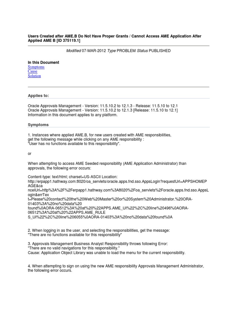 Cannot Access AME Application After Applied AME B | PDF | Oracle ...