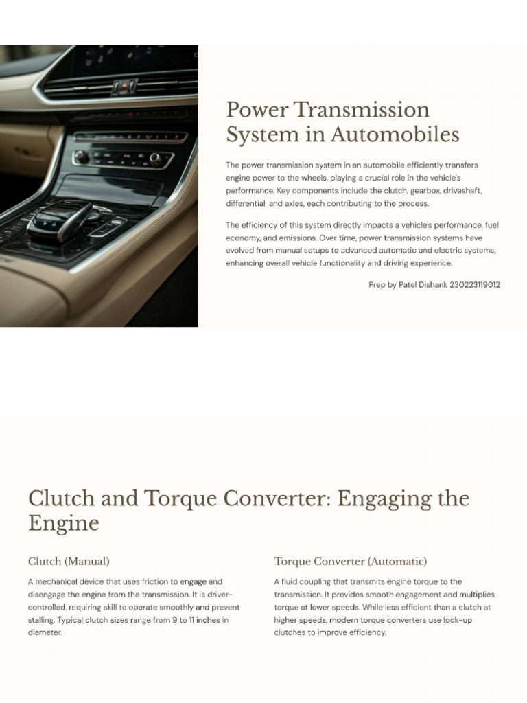 Power Transmission System in Automobiles | PDF