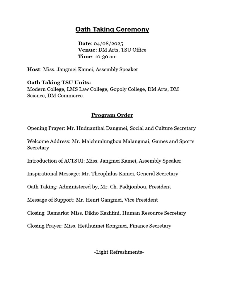 Oath Taking Ceremony | PDF