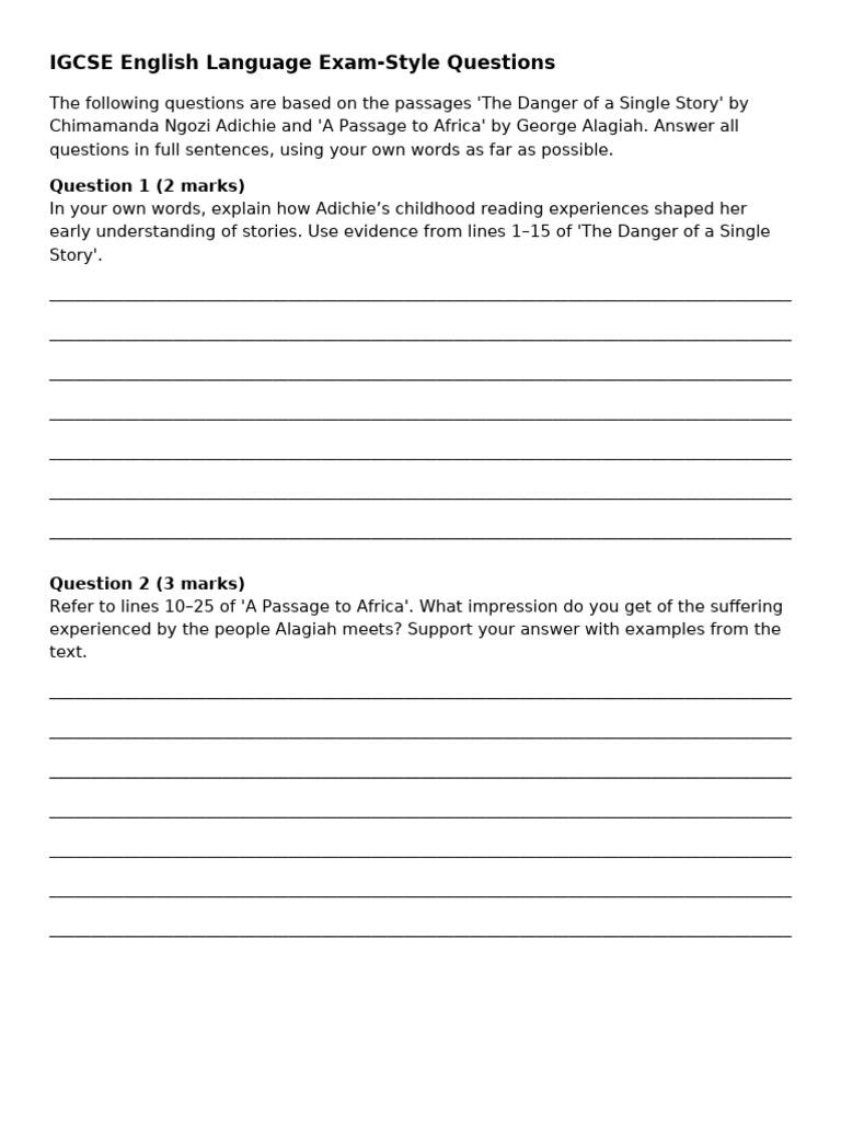 IGCSE English Language Exam Questions | PDF