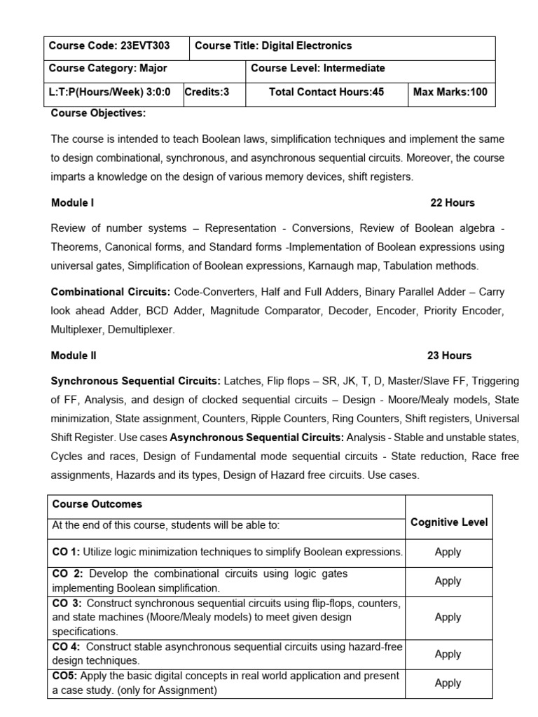 Digital Electronics Syllabus | PDF | Digital Electronics | Computer ...
