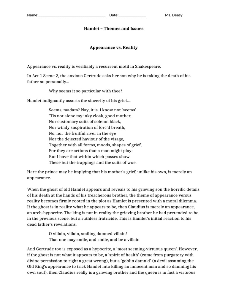 Hamlet: The Theme of Appearance vs. Reality | PDF | Hamlet