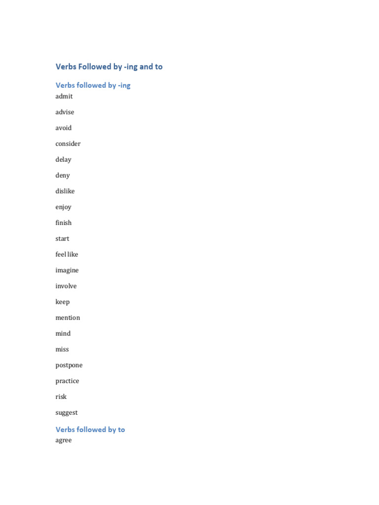 Verbs Followed by Ing and To | PDF