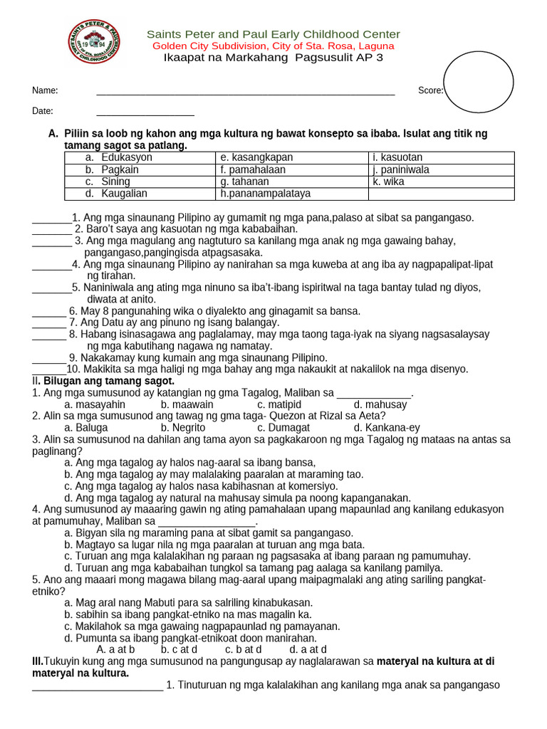 4th Periodical Exam (AP 3) | PDF
