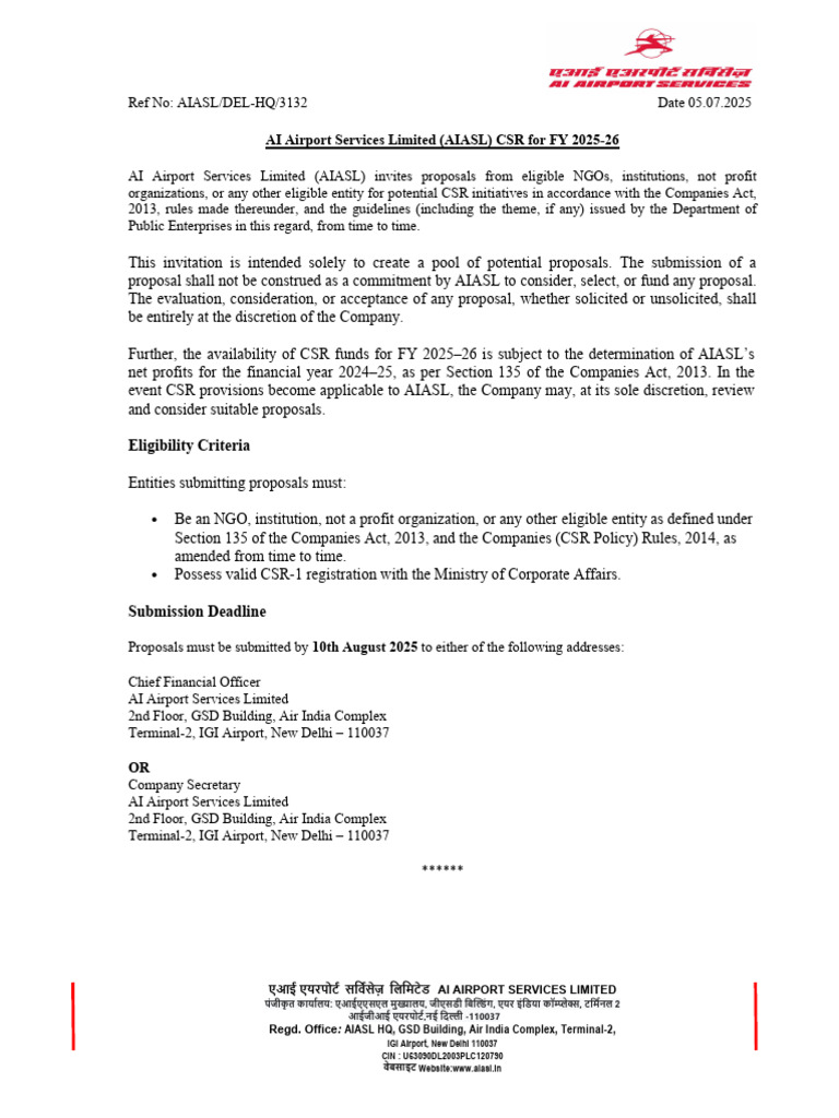 Invitation For CSR Proposal For FY 2025-26 | PDF | Corporate Social ...