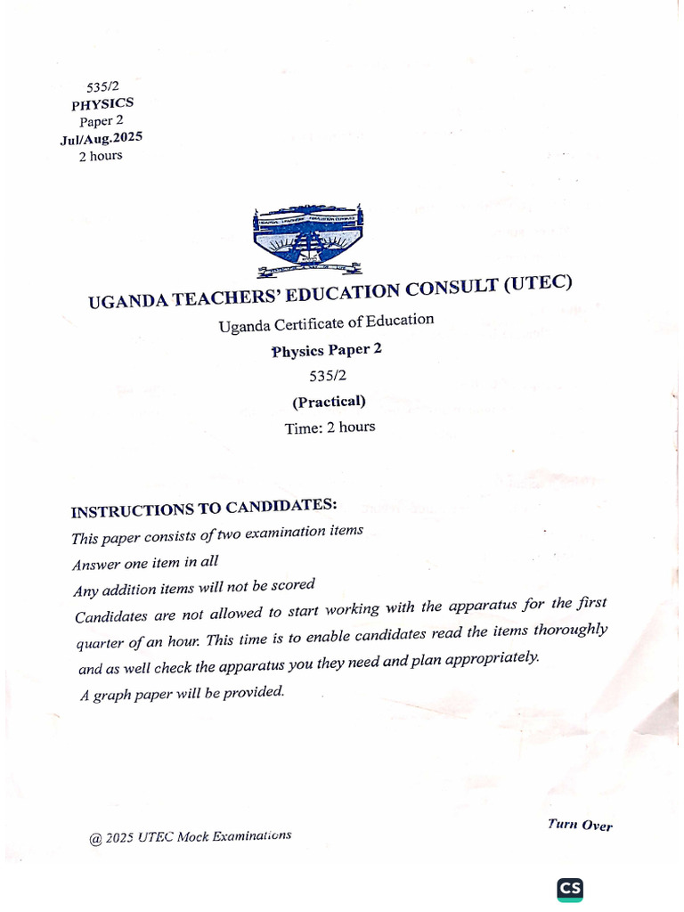 Utec Physics p535-2. 2025 Mock | PDF
