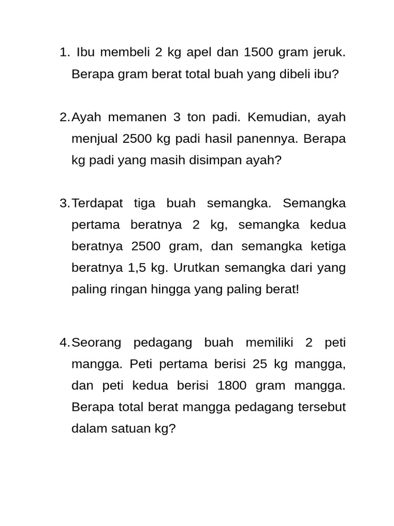Soal Latihan MTK Satuan Berat | PDF