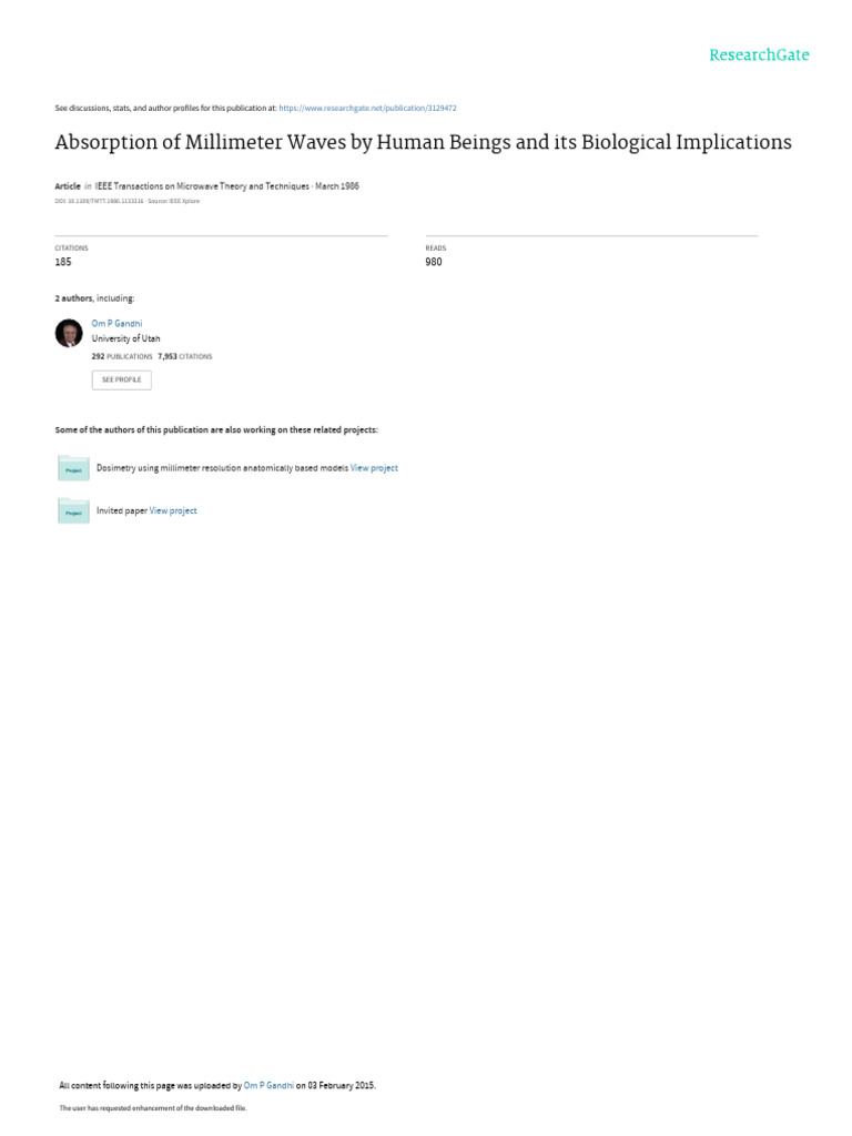 Absorption of Millimeter Waves by Human Beings and Its Biological ...