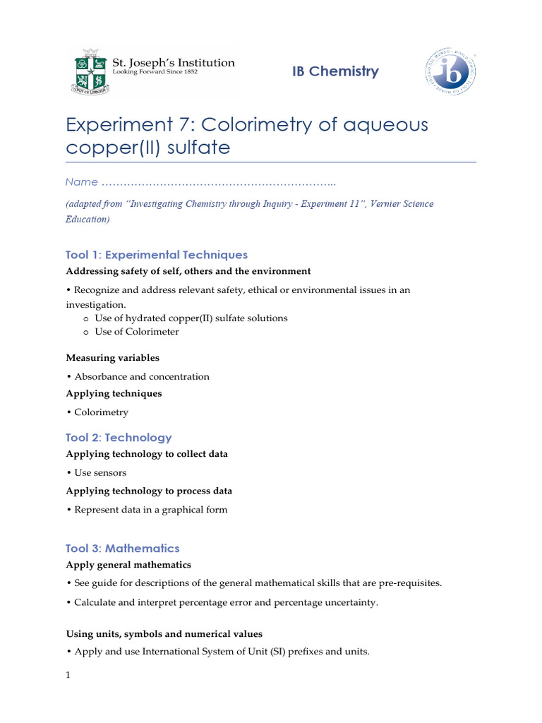 Experiment 7 - Colorimetry of Aqueous Copper II Sulfate Updated 21 Apr ...