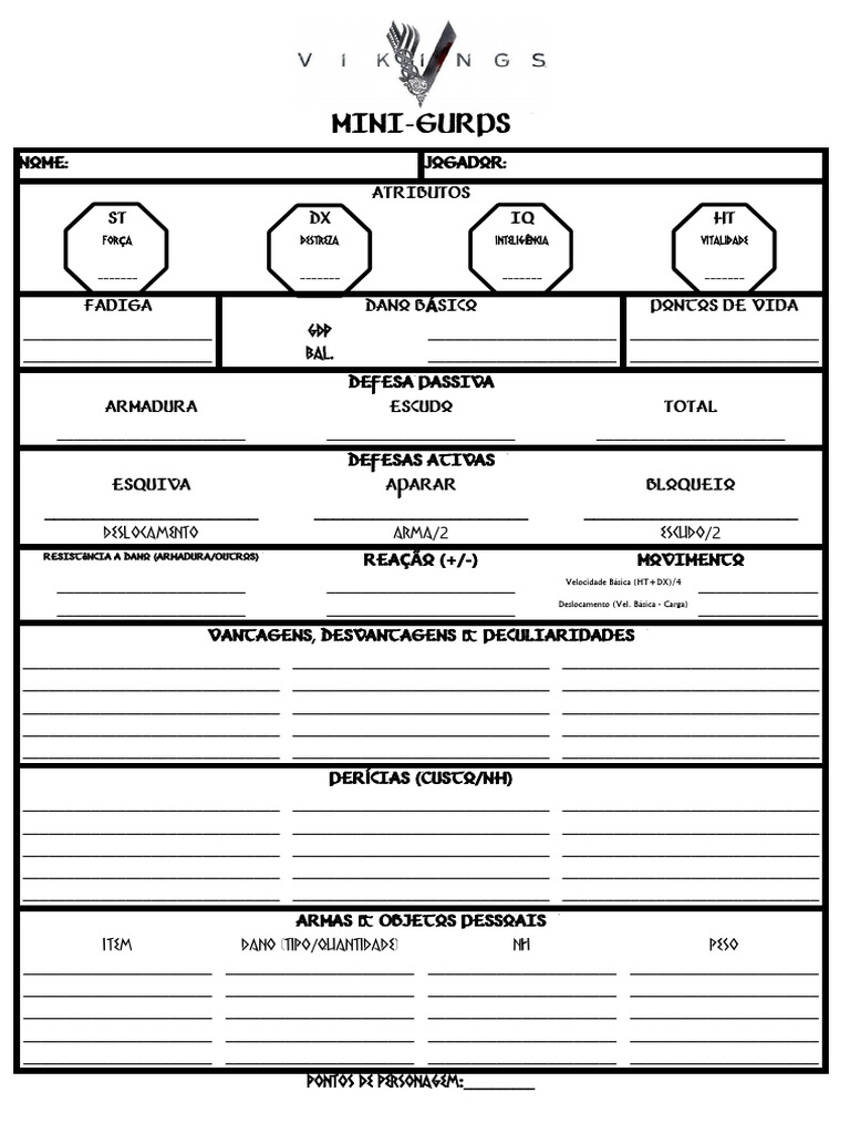 Ficha de Personagem Mini GURPS | PDF | Jogos | Jogos de RPG