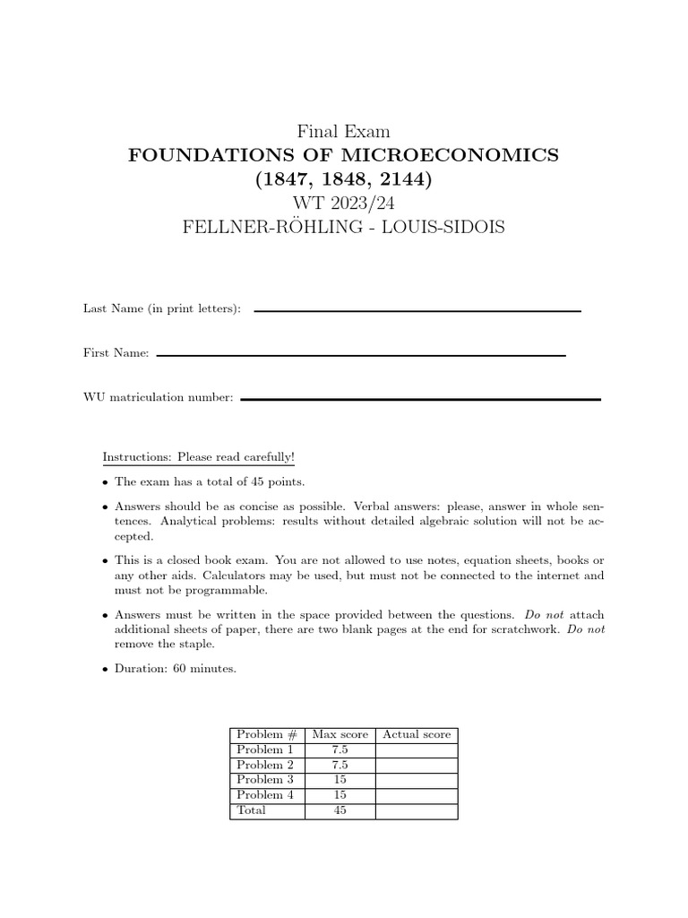 Microeconomics Final Exam Instructions | PDF | Profit (Economics ...