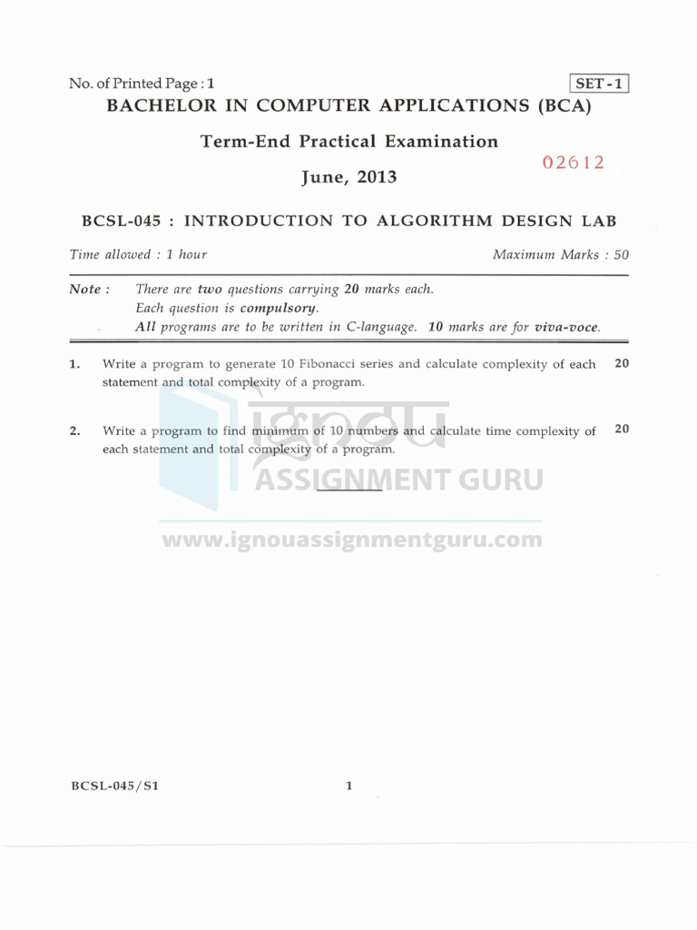 BCSL 045 Previous Year Question Papers by Ignouassignmentguru | PDF | Time Complexity | Thesis
