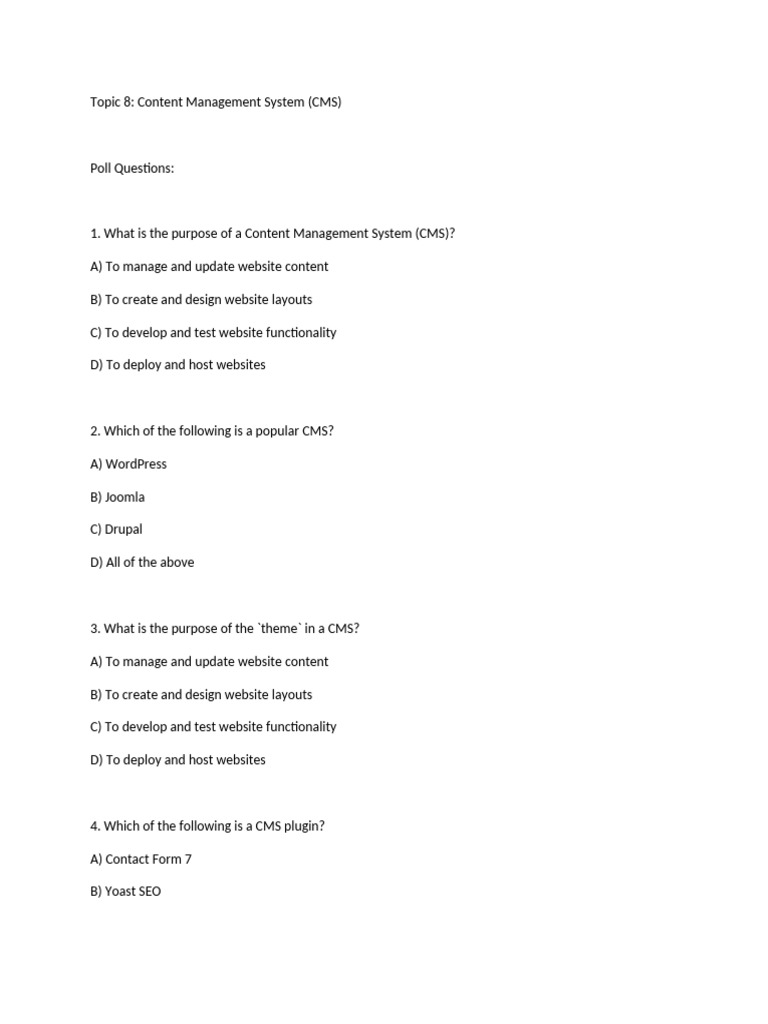 Content System Management (CMS) Assessment | PDF