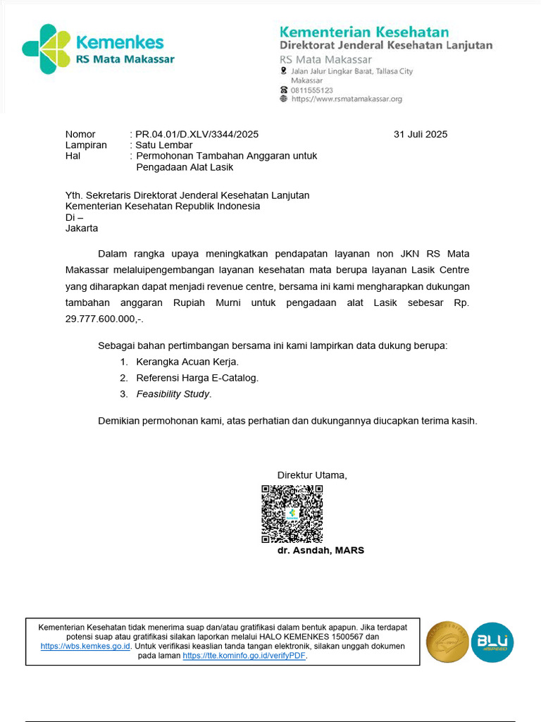 20250731165105surat Permohonan Tambahan RM - Lasik | PDF