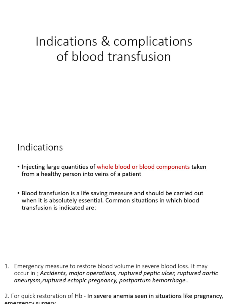 Blood Transfusion: Indications & Risks | PDF | Blood Transfusion | Red ...