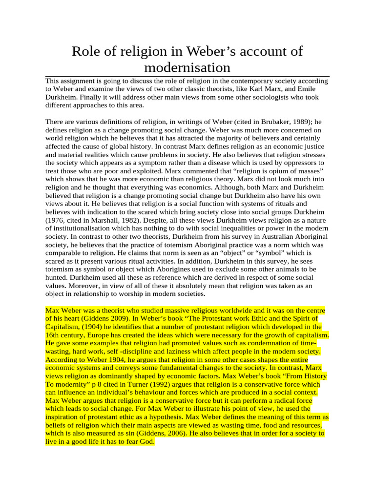 Role of Religion in Weber | PDF | Max Weber | Émile Durkheim